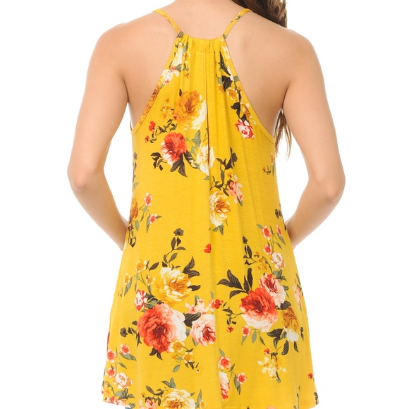 Magic Fit | Tops | Gold Floral Halter Tunicw Key Hole In Back | Poshmark